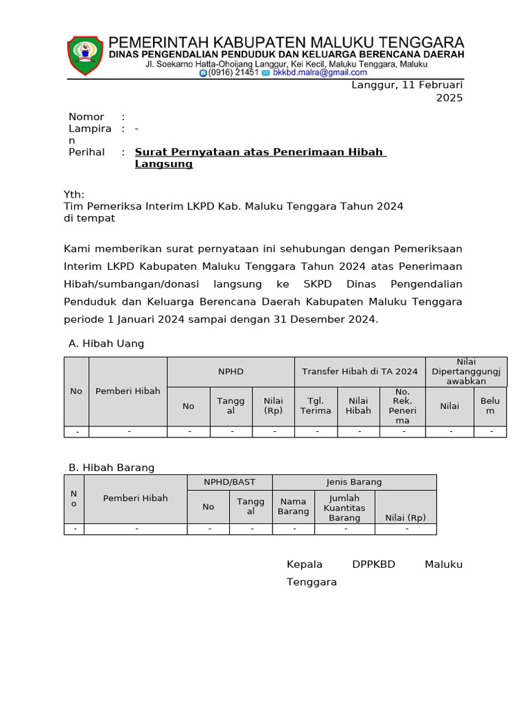 Surat Pernyataan Hibah 2025 | PDF