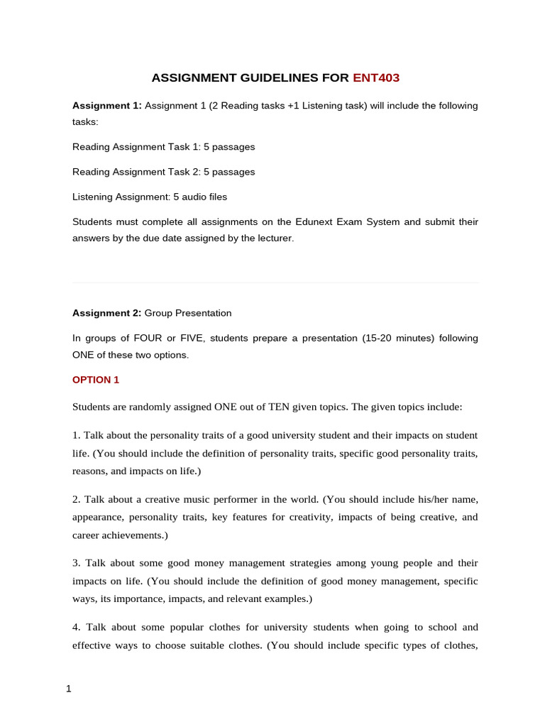 Sp25 Ent403 Assignment Guidelines | PDF | Behavior | Human Communication