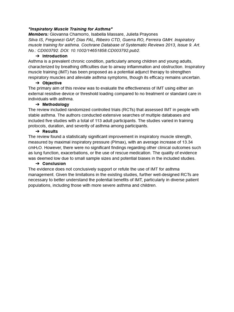Inspiratory Muscle Training For Asthma | PDF