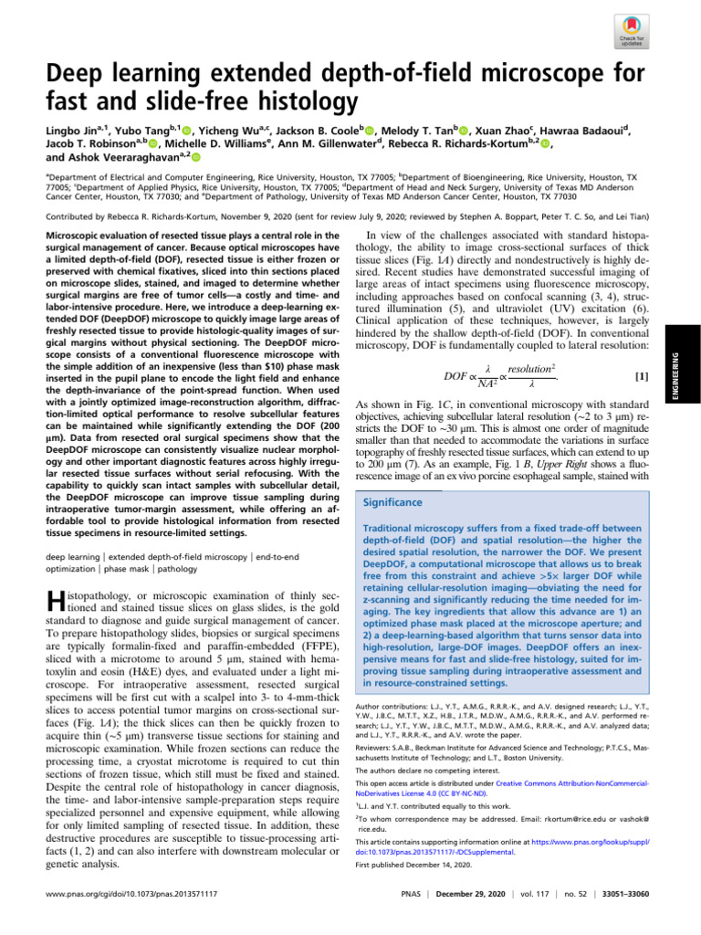 Jin Et Al 2020 Deep Learning Extended Depth of Field Microscope For ...