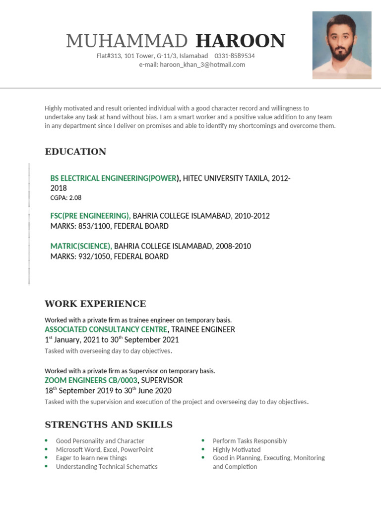 Muhammad Haroon - Electrical Engineer Resume | PDF
