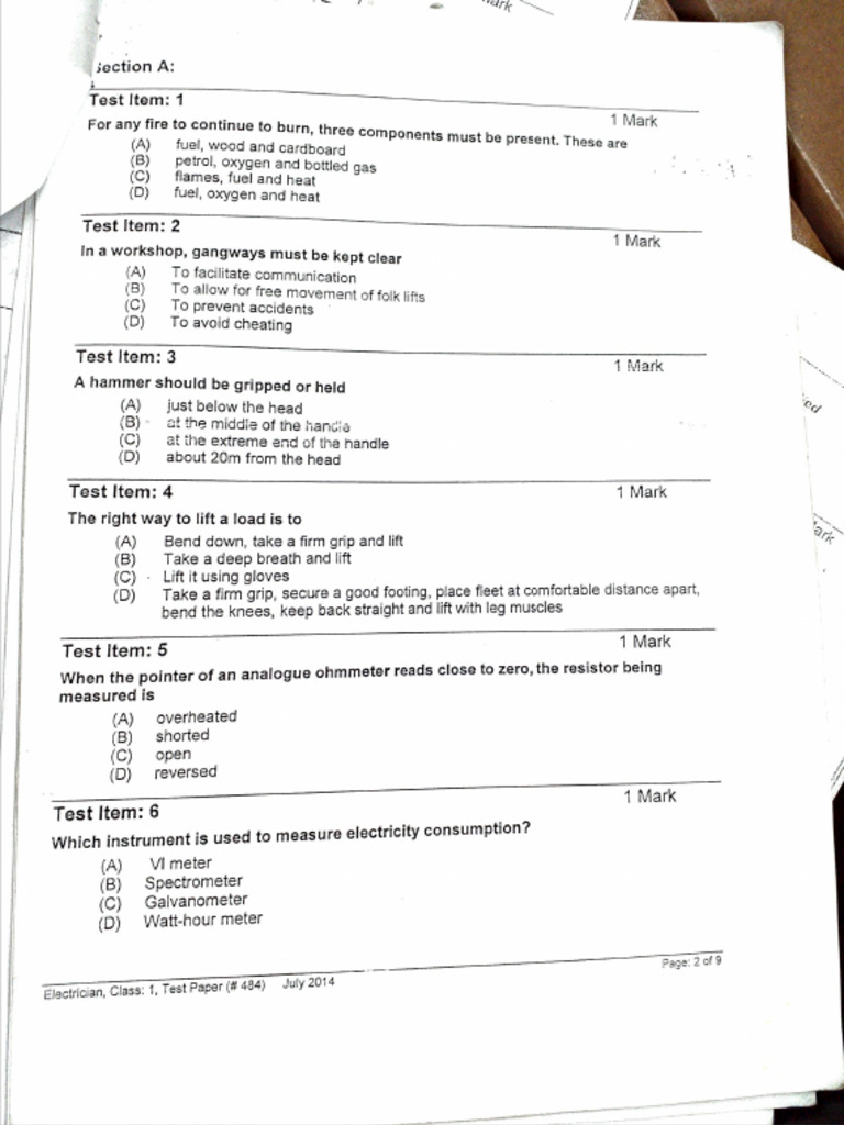Trade Theory Test Class1 | PDF