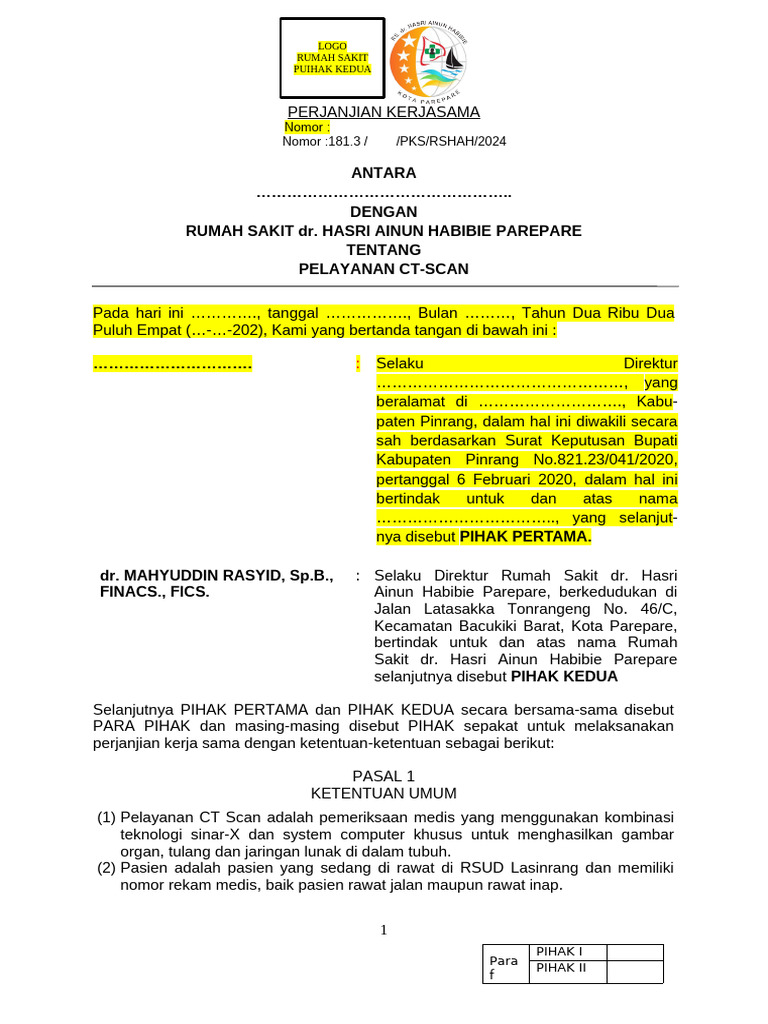 Draf Pks Ct-Scan Dg. Rs Ainun Habibie | PDF