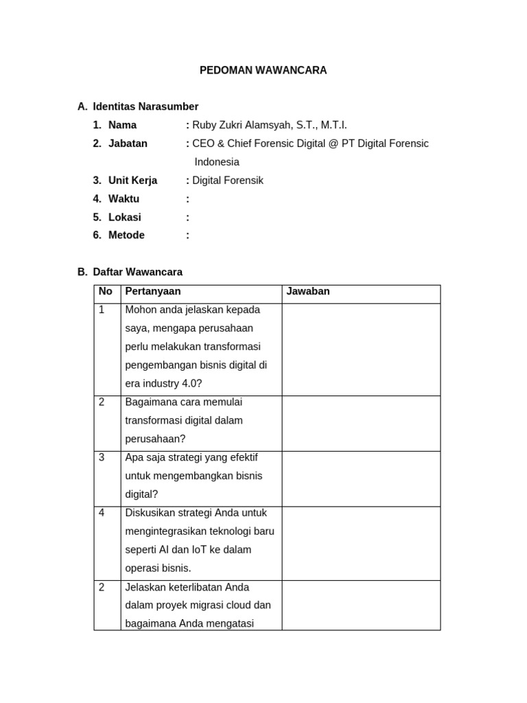 Pedoman Wawancara Penelitian | PDF