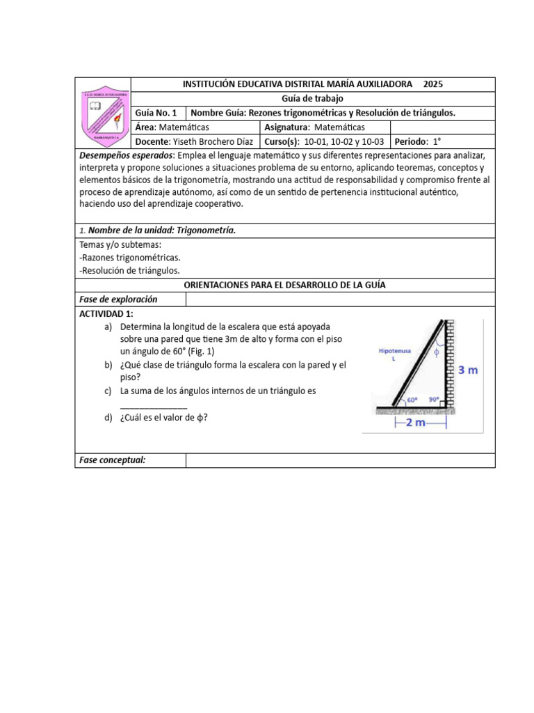 Giia 1 Mat 10° Razones Trig | PDF | Funciones trigonométricas | Triángulo