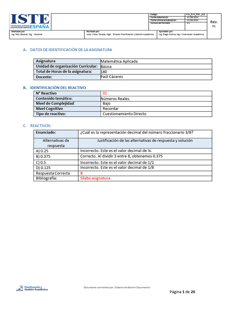 Reactivos de Matemática Aplicada | PDF | Ecuaciones | Gestión de registros