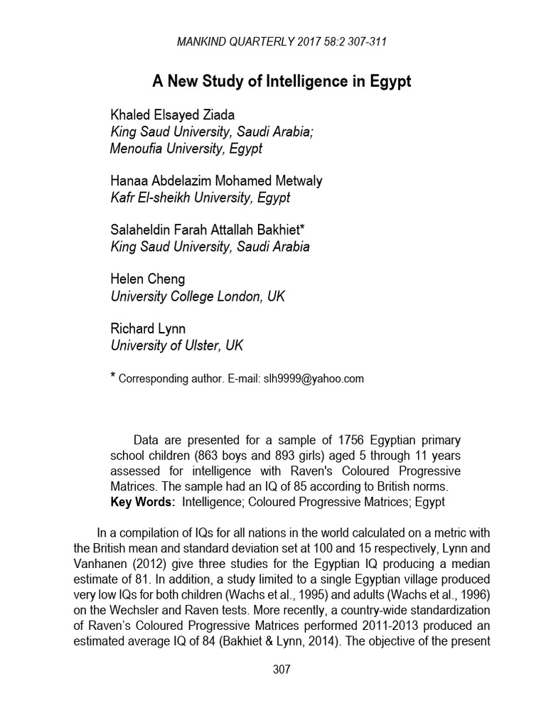 Intelligence Study of Egyptian Children | PDF | Intelligence Quotient ...