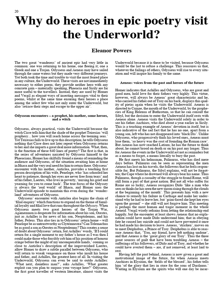 Underworld Journeys in Epic Poetry | PDF | Odysseus | Aeneas