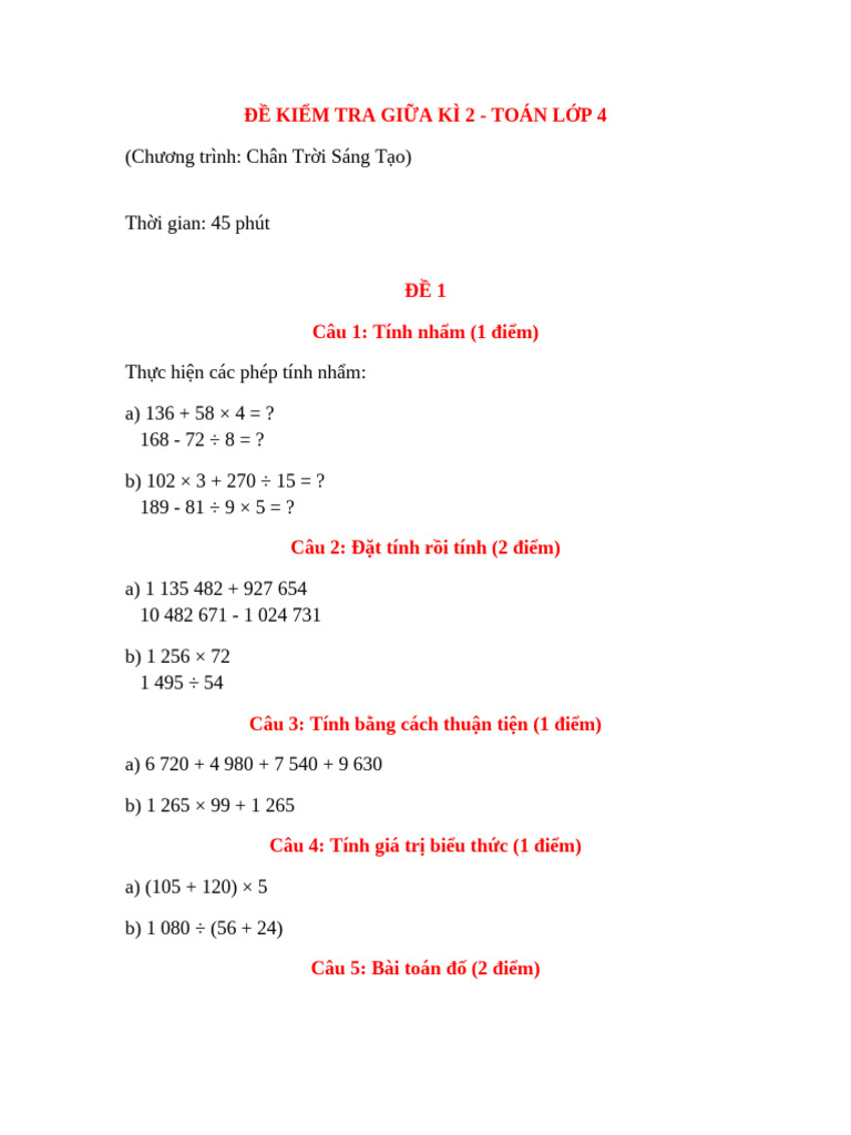 De_Kiem_Tra_GK2_Toan_Lop4 | PDF