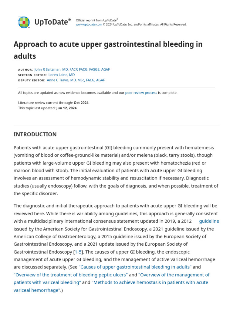 Approach To Acute Upper Gastrointestinal Bleeding in Adults - UpToDate ...