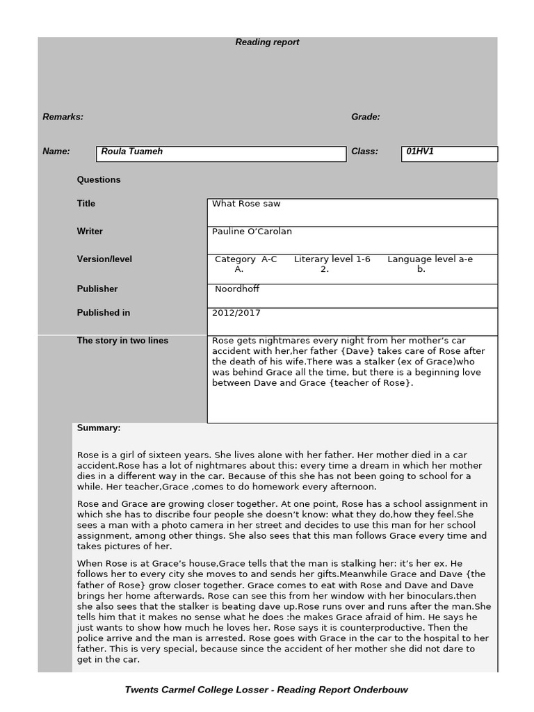 Reading Report Onderbouw 2 | PDF
