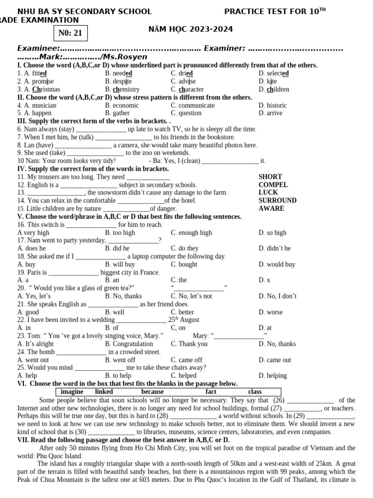 10th Grade Practice Test Overview | PDF | Black Pepper