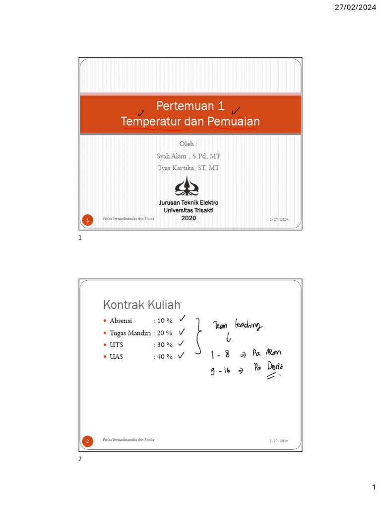 Microsoft PowerPoint - Pertemuan 1 Temperatur Dan Pemuaian | PDF