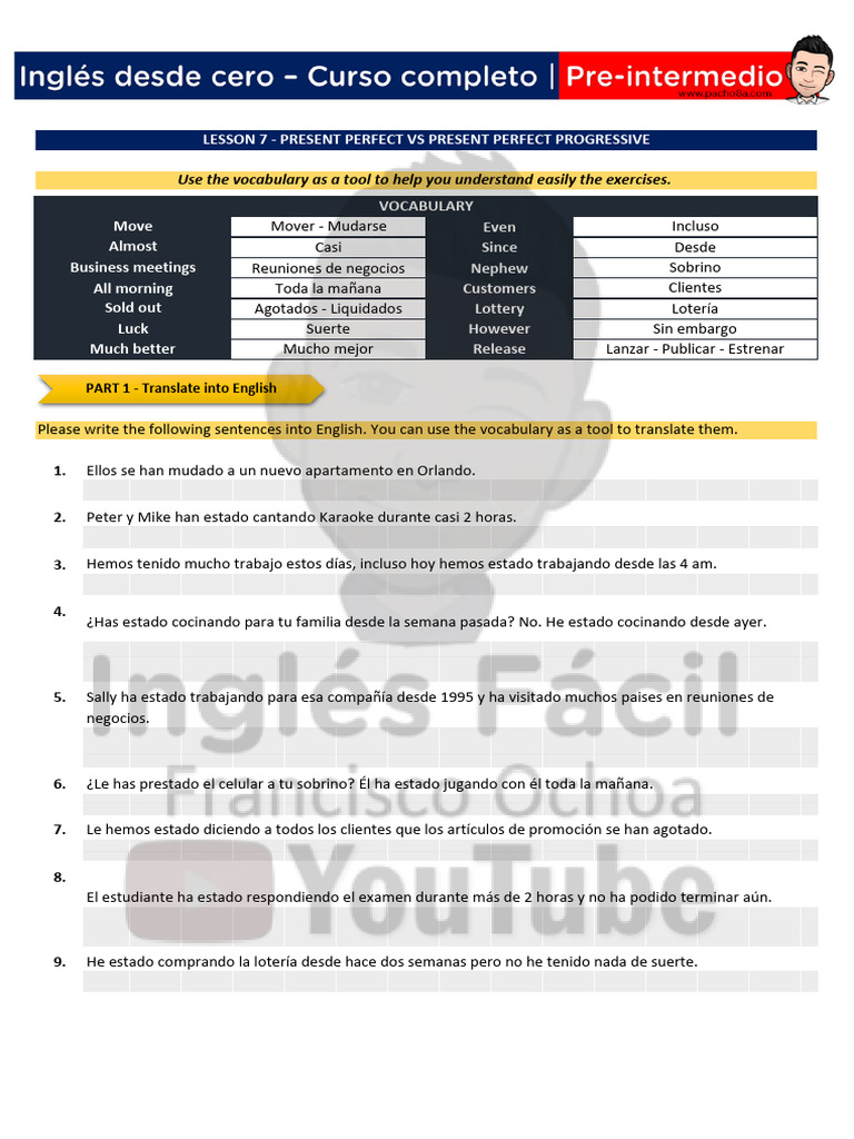 Lesson 7 - Presente Perfecto Vs Presente Perfecto Progresivo | PDF