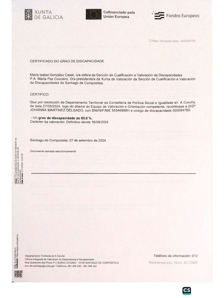 Certificado de Discapacidad y Movilidad Reducida | PDF