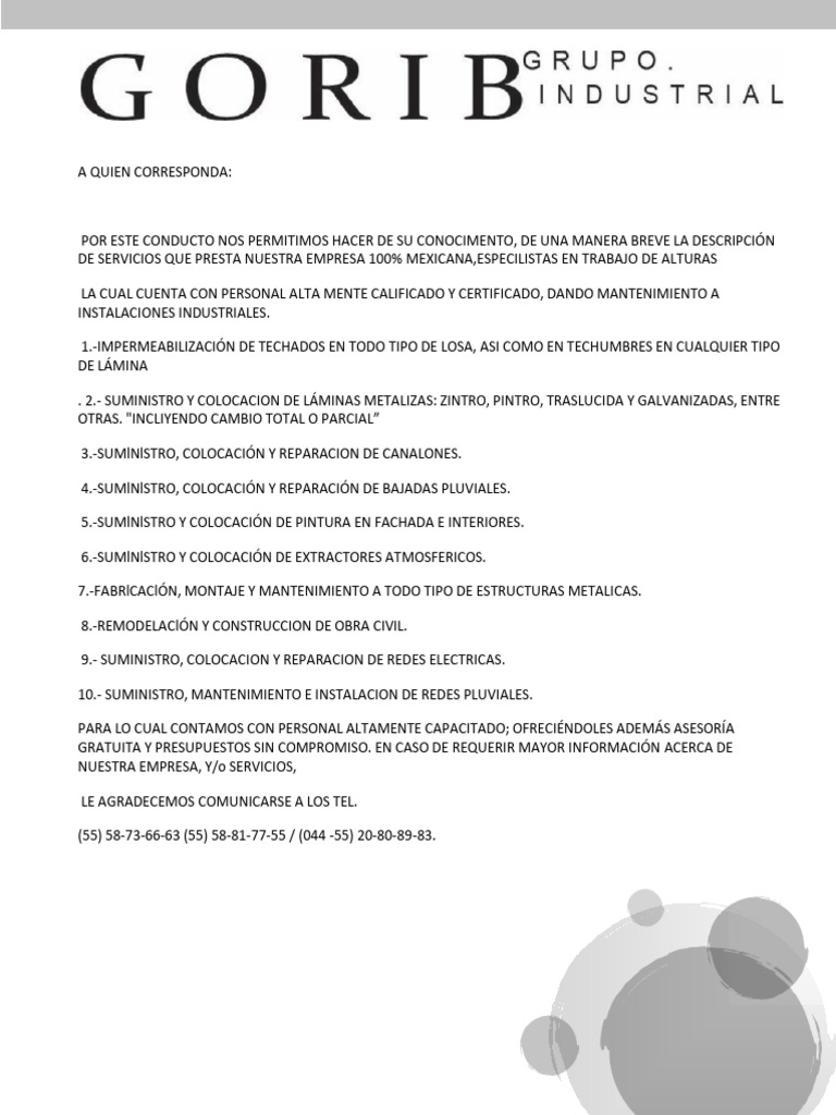 Carta Presentacion Gorib | PDF