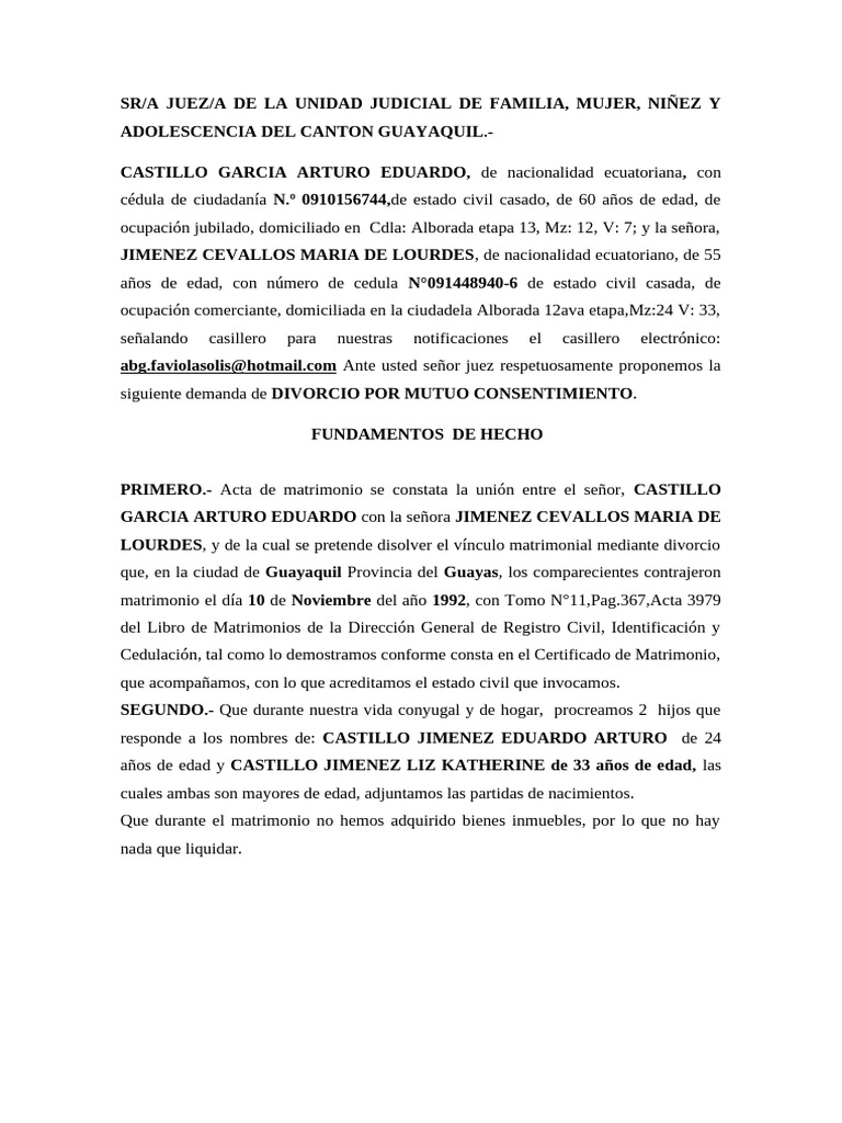 Divorcio Mutuo Acuerdo Arturito | PDF | Divorcio | Matrimonio
