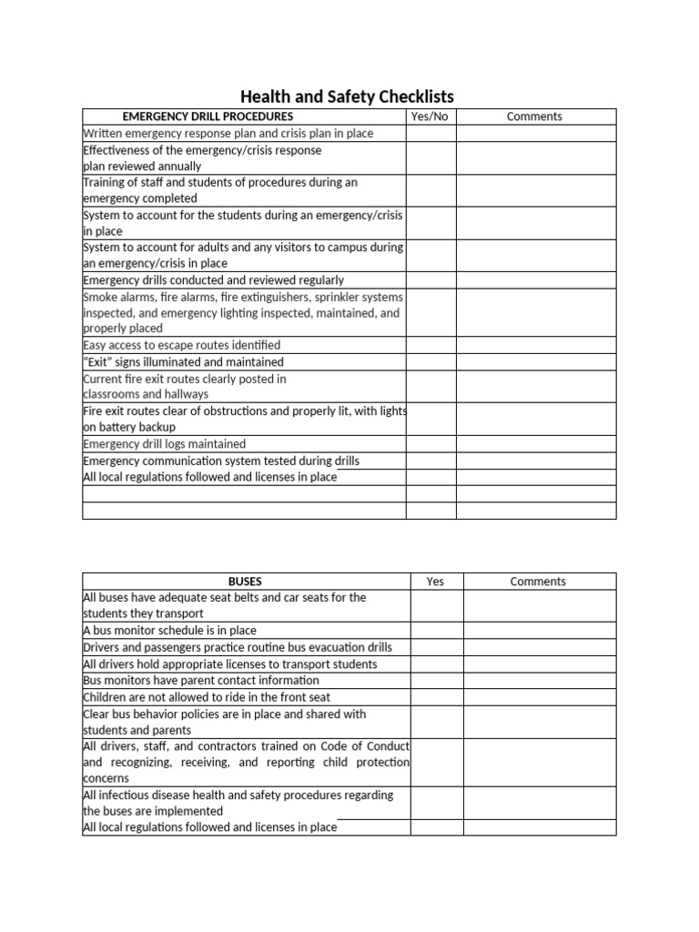Health and Safety Checklists | PDF
