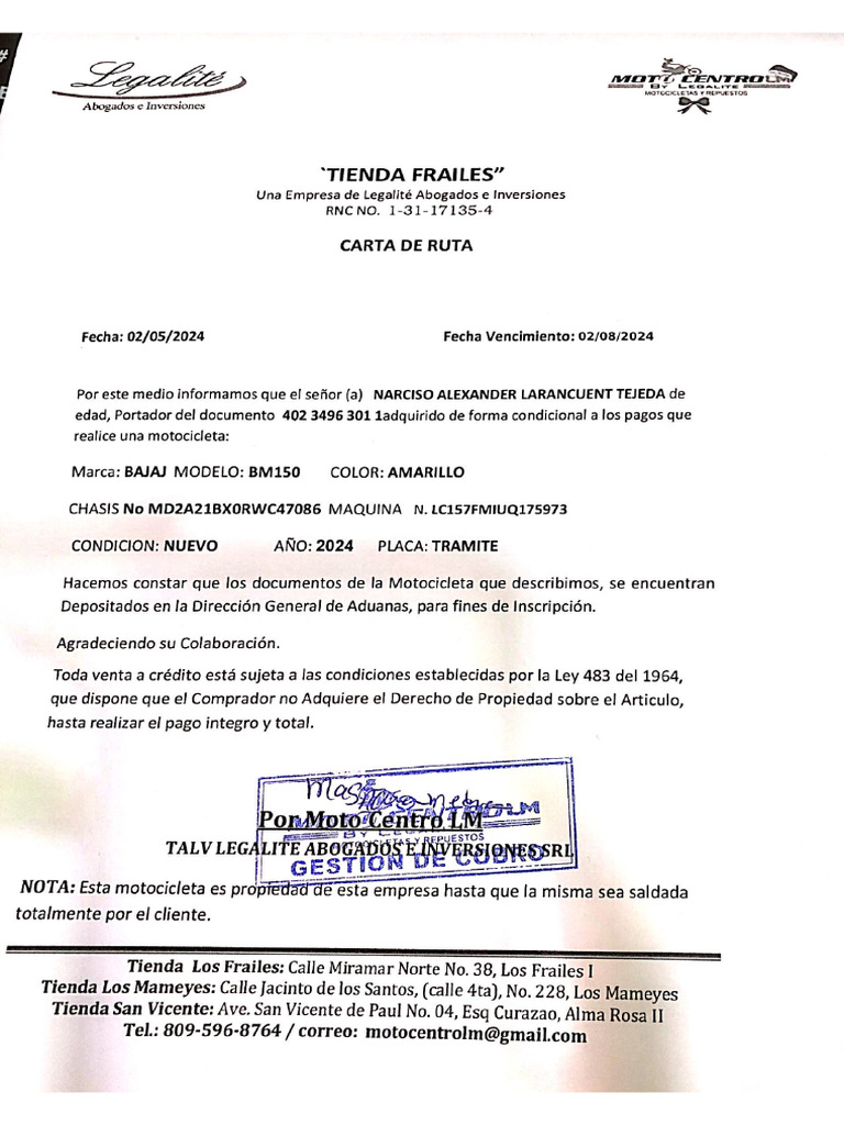 Carta de Ruta Narciso | PDF