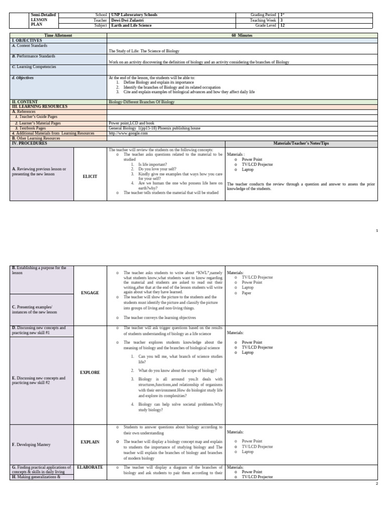Khyber Pakhtunkhwa Biology Lesson Plan | PDF | Teachers | Science