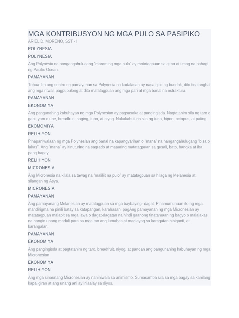 Mga Kontribusyon NG Mga Pulo Sa Pasipiko - 092051 | PDF