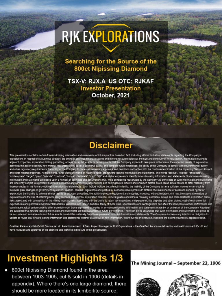 RJK Investor Deck October 2021 5 | PDF | Diamond | Geology