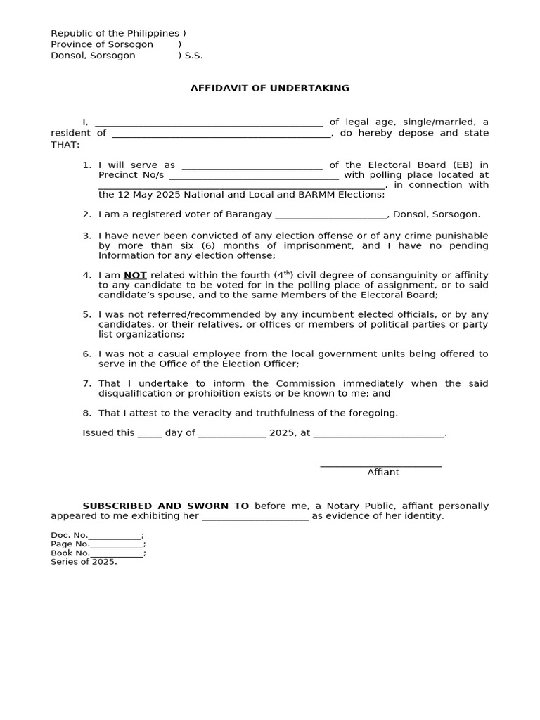 Affidavit of Undertaking Eb | PDF