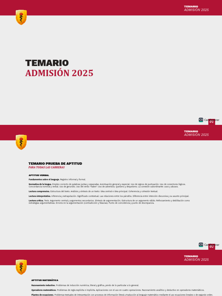TEMARIO-DE-ADMISION-2025 | PDF | Compuestos químicos | Fuerza
