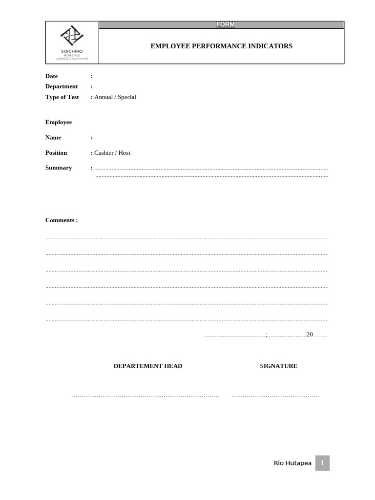 Employee Performance Indicators Form | PDF