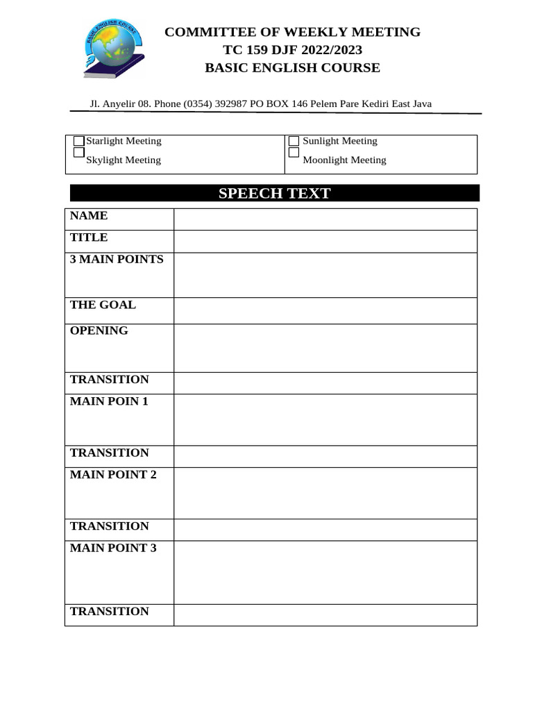 Speech Text Format of Weekly Meeting TC 159 | PDF