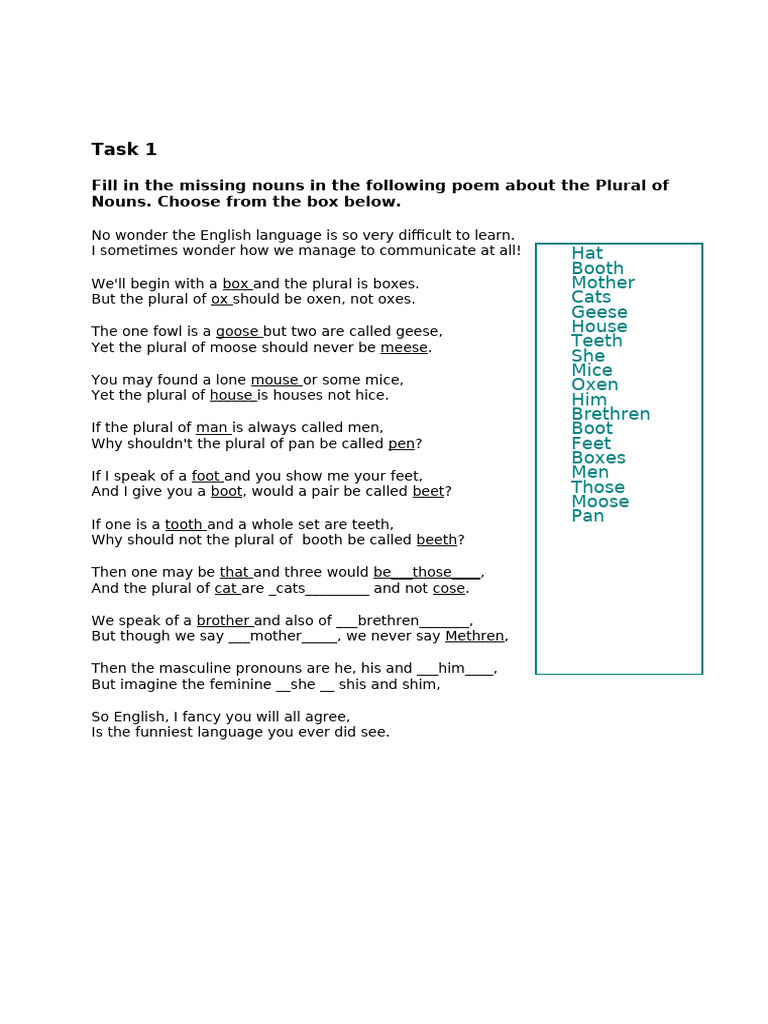 Funny Plural Poem | PDF