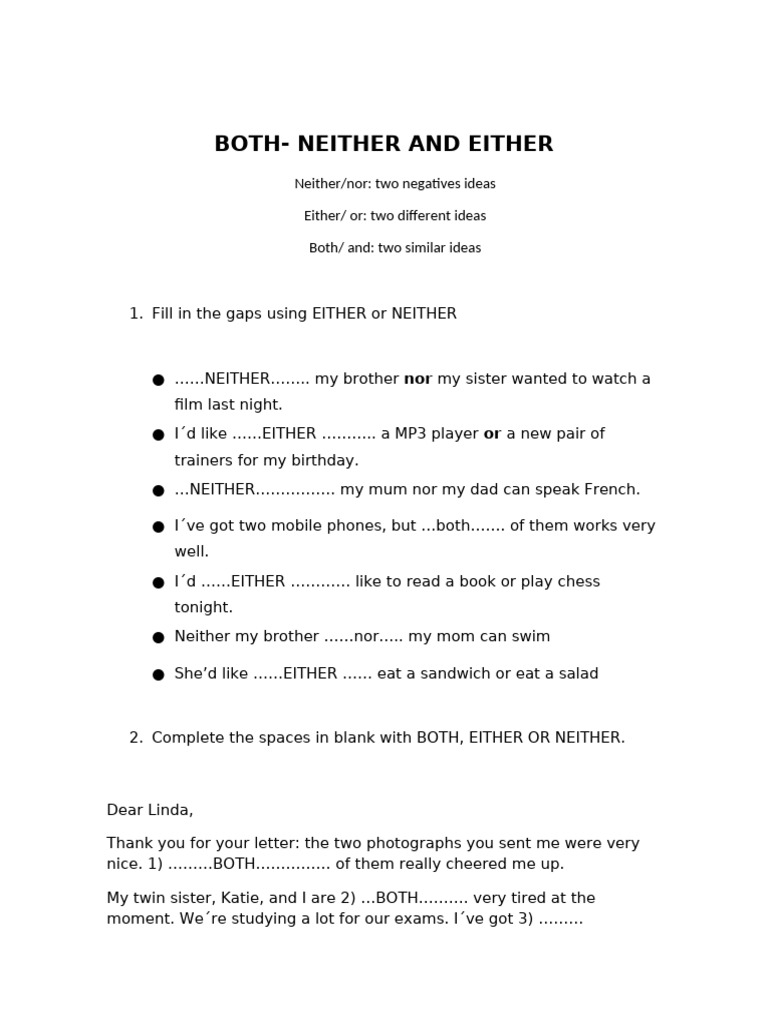 Either, Neither, Nor and Or | PDF