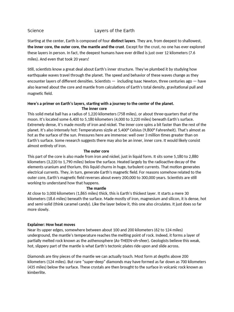 Science HAndout Layers of the EArth | PDF | Plate Tectonics | Crust ...