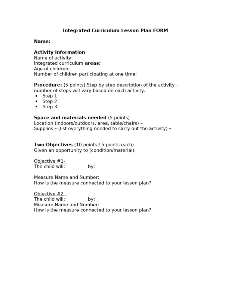 Integrated Curriculum Activity Plan | PDF
