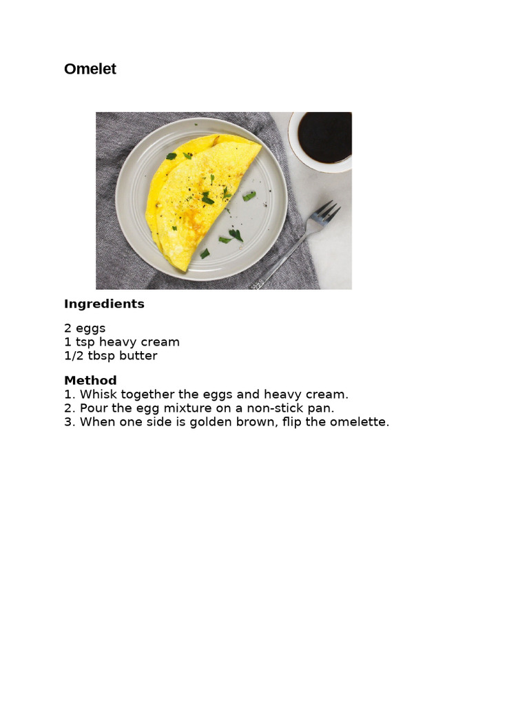 Computer - Typing Recipe - Omelet | PDF