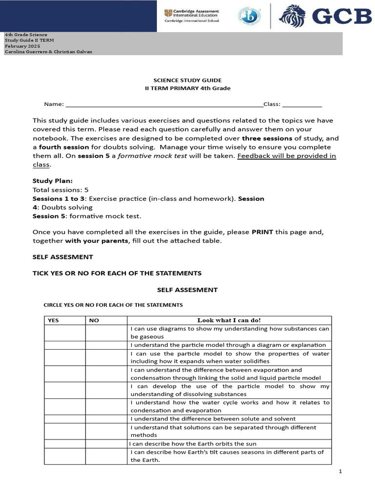 4th Grade Science Study Guide | PDF | Water | Gases
