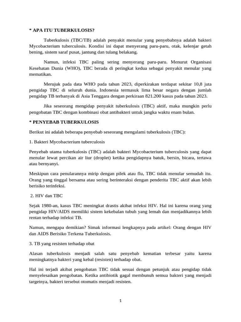 Panduan Lengkap Tuberkulosis (TBC) | PDF