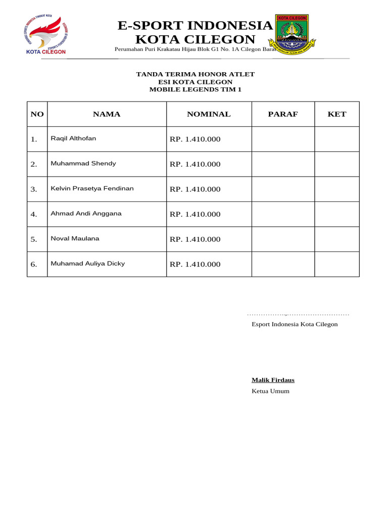 FORM TANDA TERIMA HONOR | PDF
