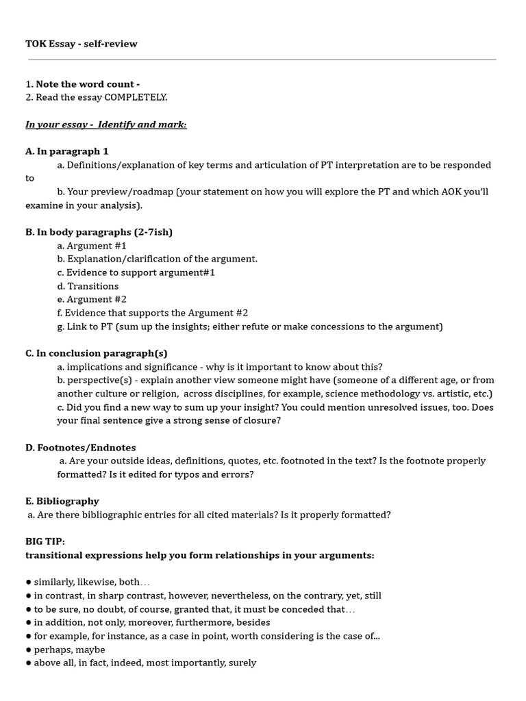 TOK Essay Self Review | PDF | Argument | Essays