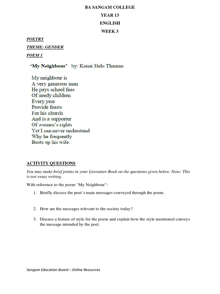 Gender Poems Yr13 | PDF