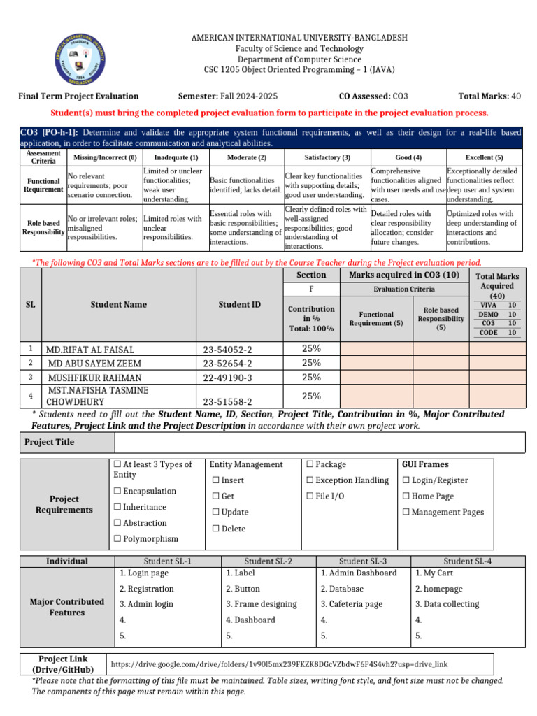Revised Project Evaluation - CO3 - Approved - Fall 2024-2025 (1) 1 ...