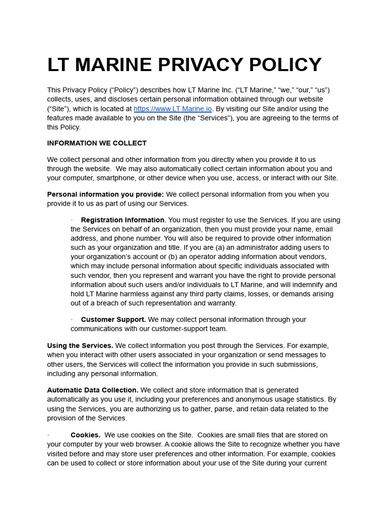 LT Marine Privacy Policy | PDF | Http Cookie | World Wide Web