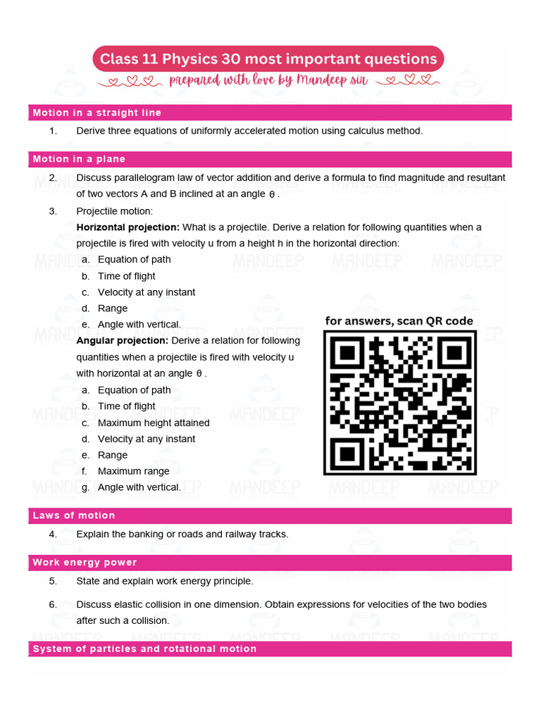 Solutions - 30 Most Important Questions Class 11 Physics | PDF ...