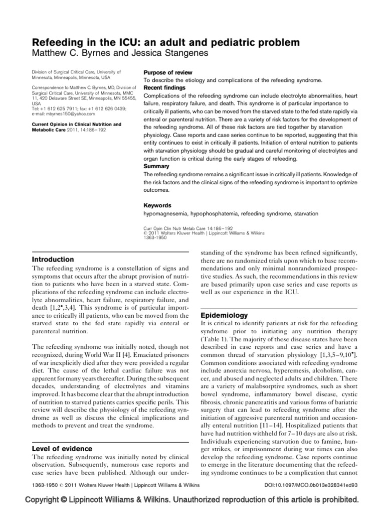 Refeeding in The ICU: An Adult and Pediatric Problem | PDF | Anorexia ...
