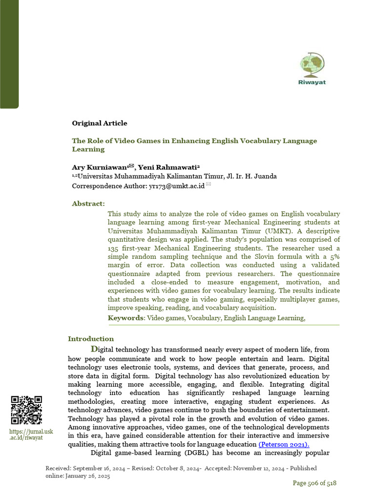 The Role of Video Games in Enhancing English Vocabulary Language ...