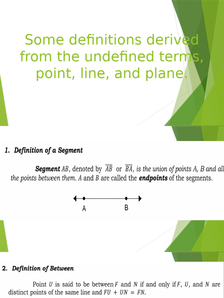 Some Definitions Derived From The Undefined Terms, Point, Line, and ...