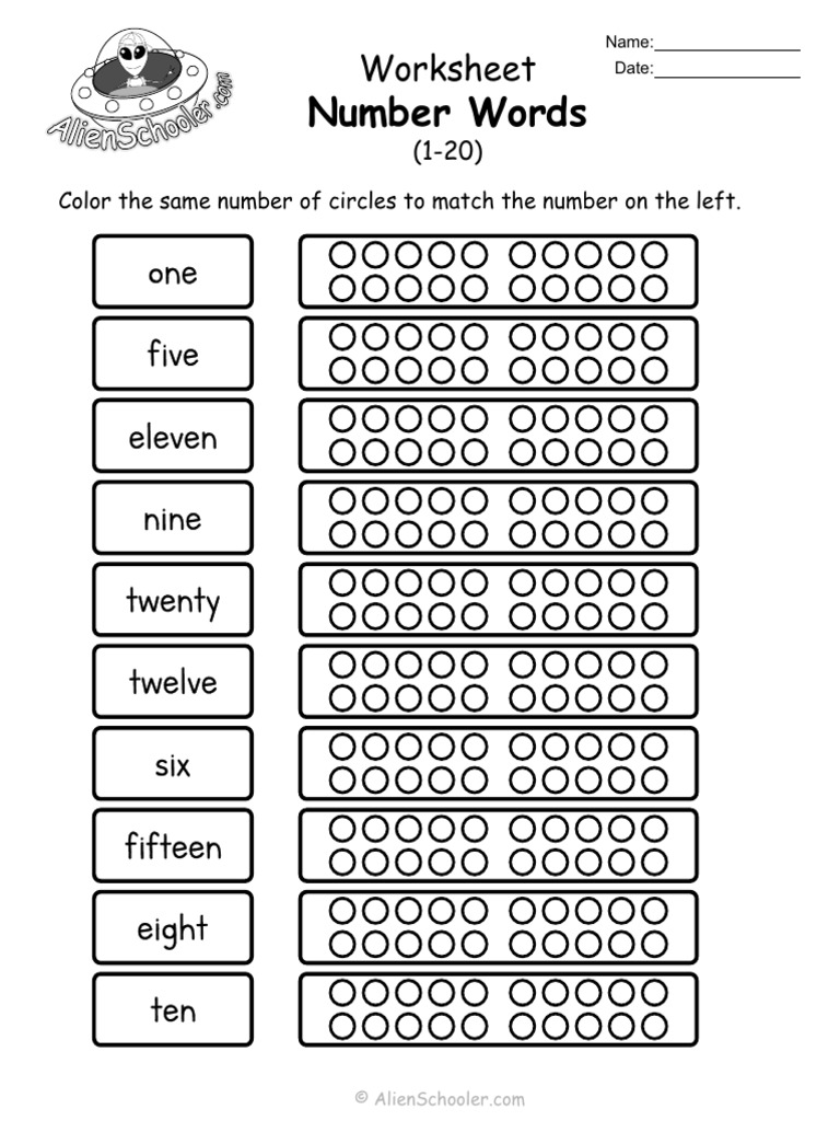 05 Number Words 1 20 Worksheet | PDF