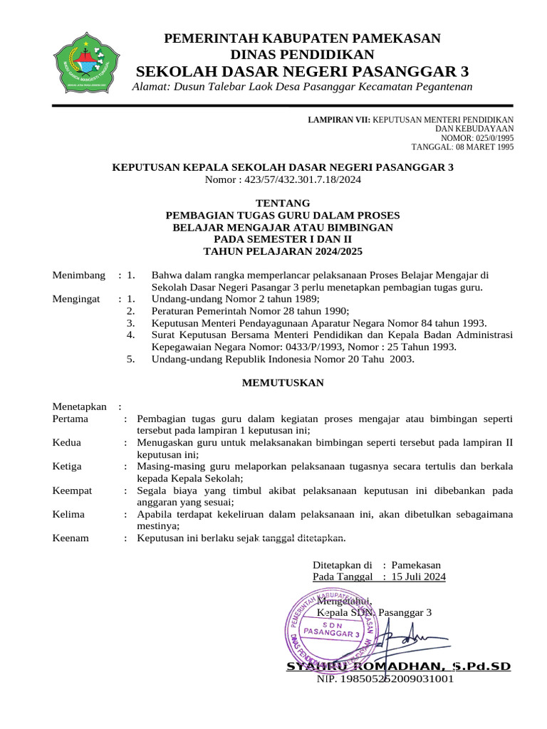 SK PEMBAGIAN TUGAS 2022-2023 Genap | PDF