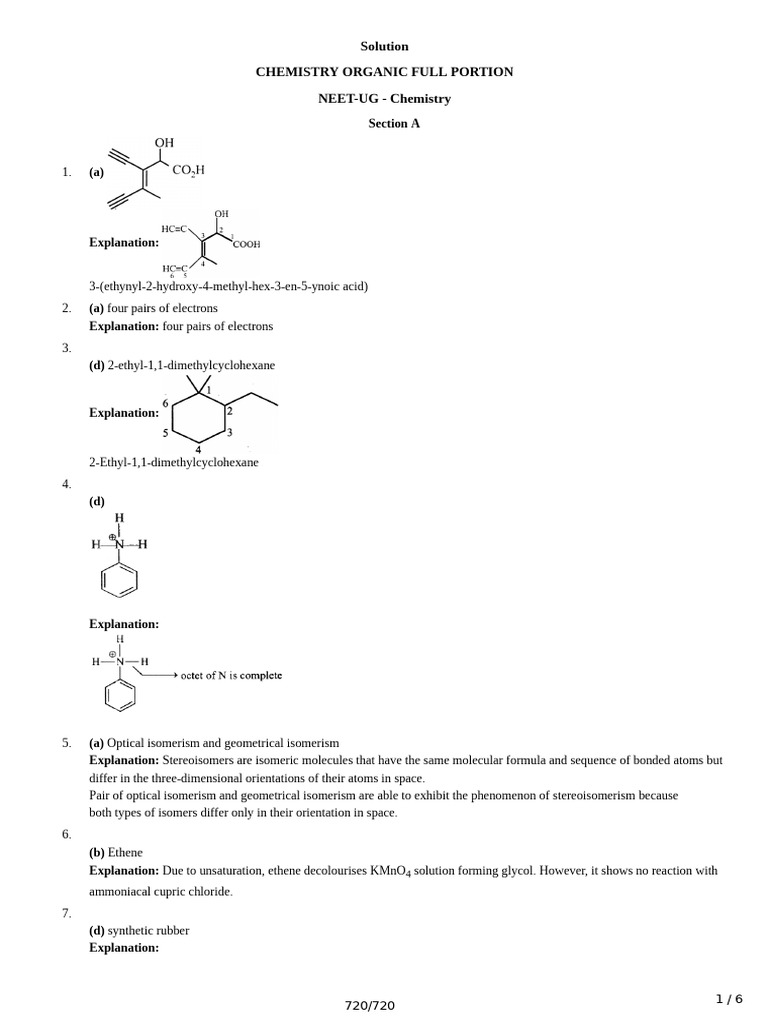 Chemistry Organic Paper 1 Answer Key | PDF | Isomer | Alkene