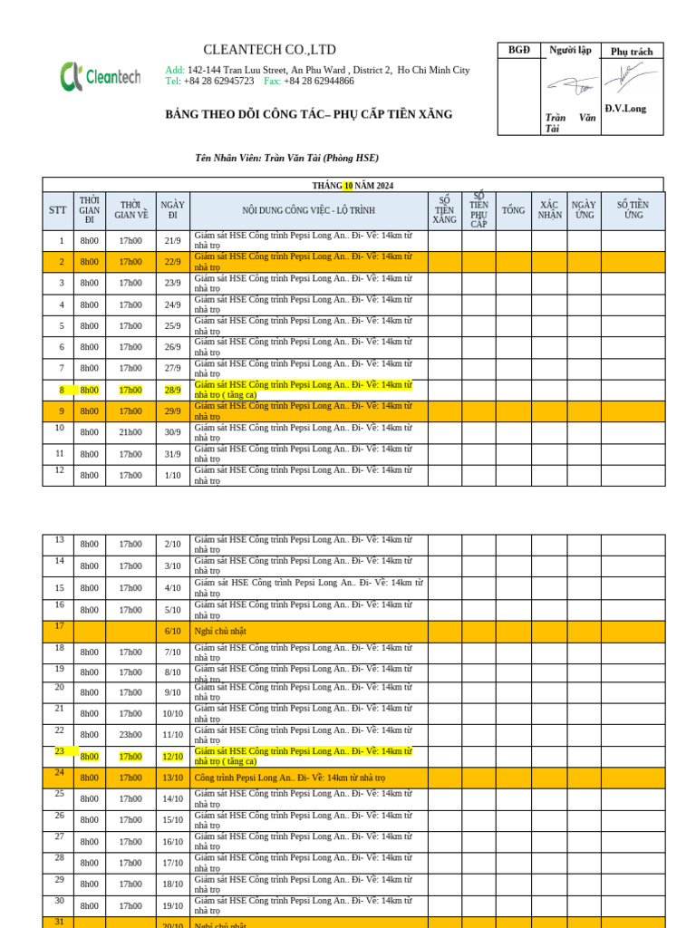 1. TRAN VAN TAI - PHIEU CONG TAC T10-2024 up | PDF